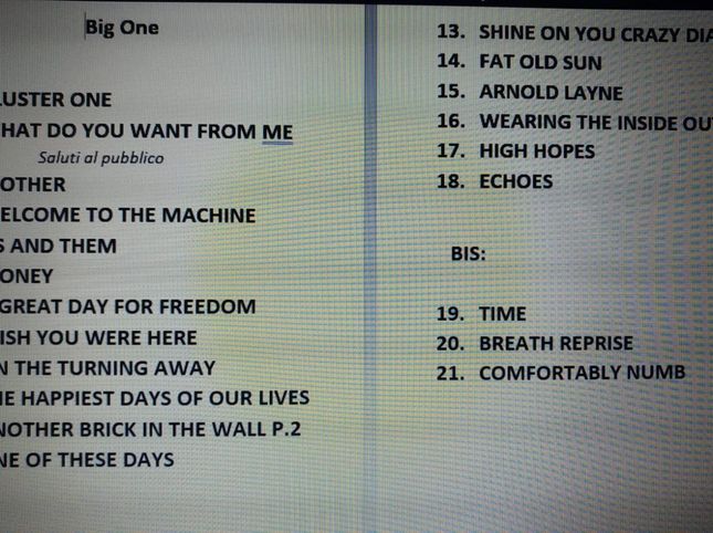 √ Big One (Pink Floyd Tribute Band) in concerto a Milano. Setlist - Rockol